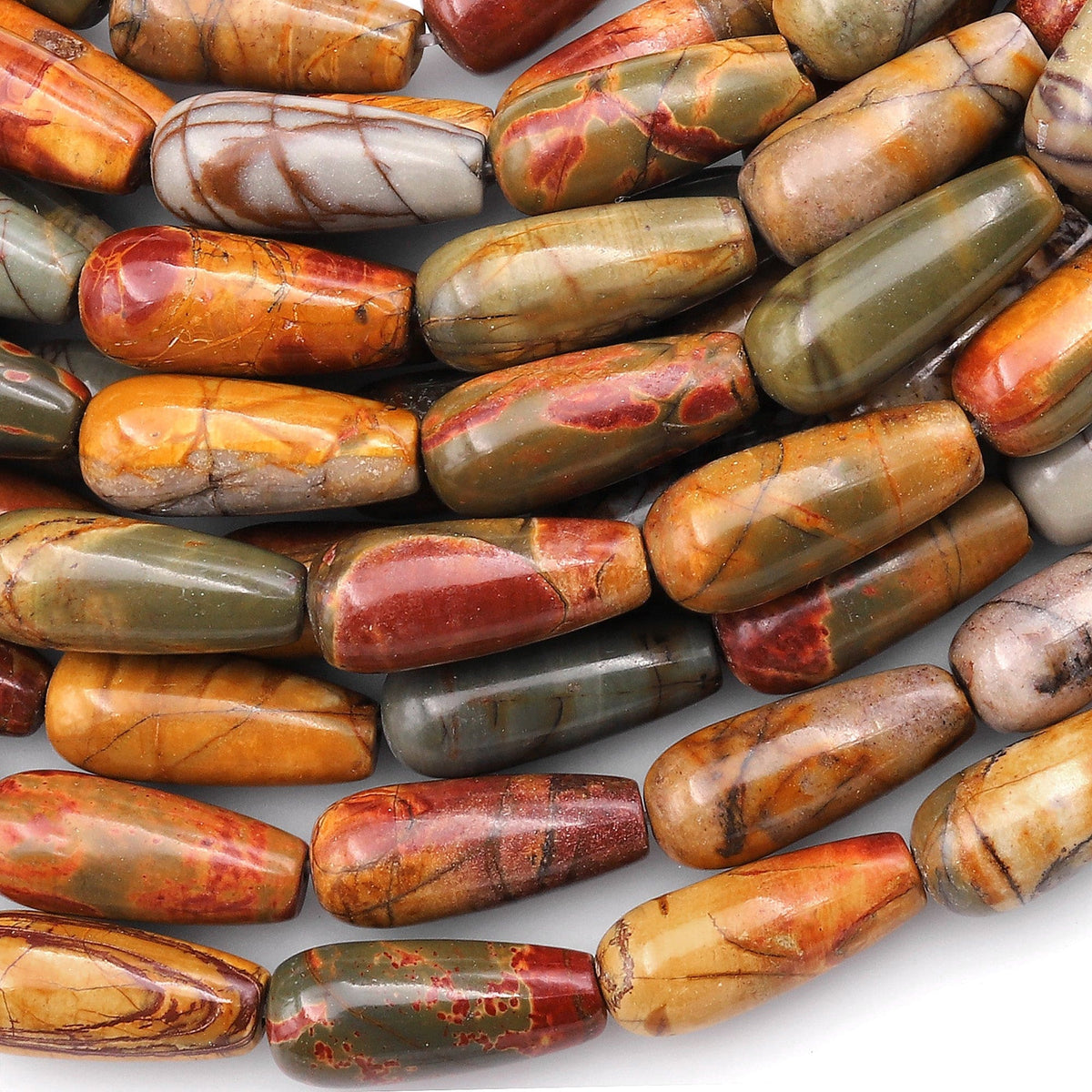 Natural Red Creek Jasper Long Teardrop Beads Aka Multi Color Picasso J – Intrinsic Trading