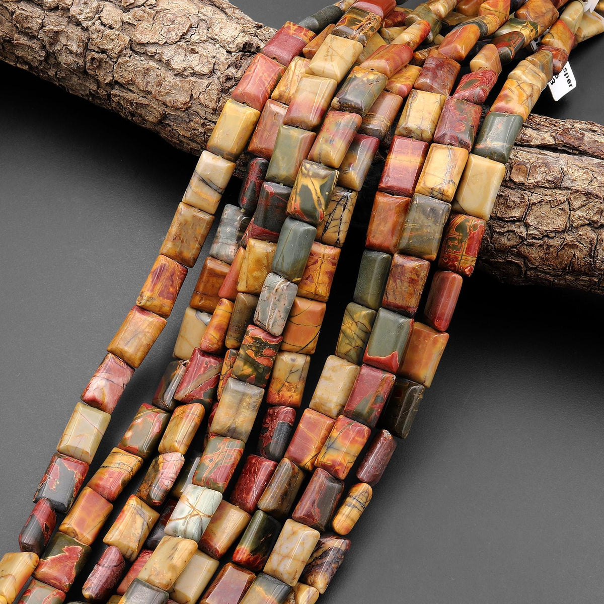 Natural Red Creek Jasper Rectangle Tile Cushion Beads 12x8mm Aka Multi – Intrinsic Trading