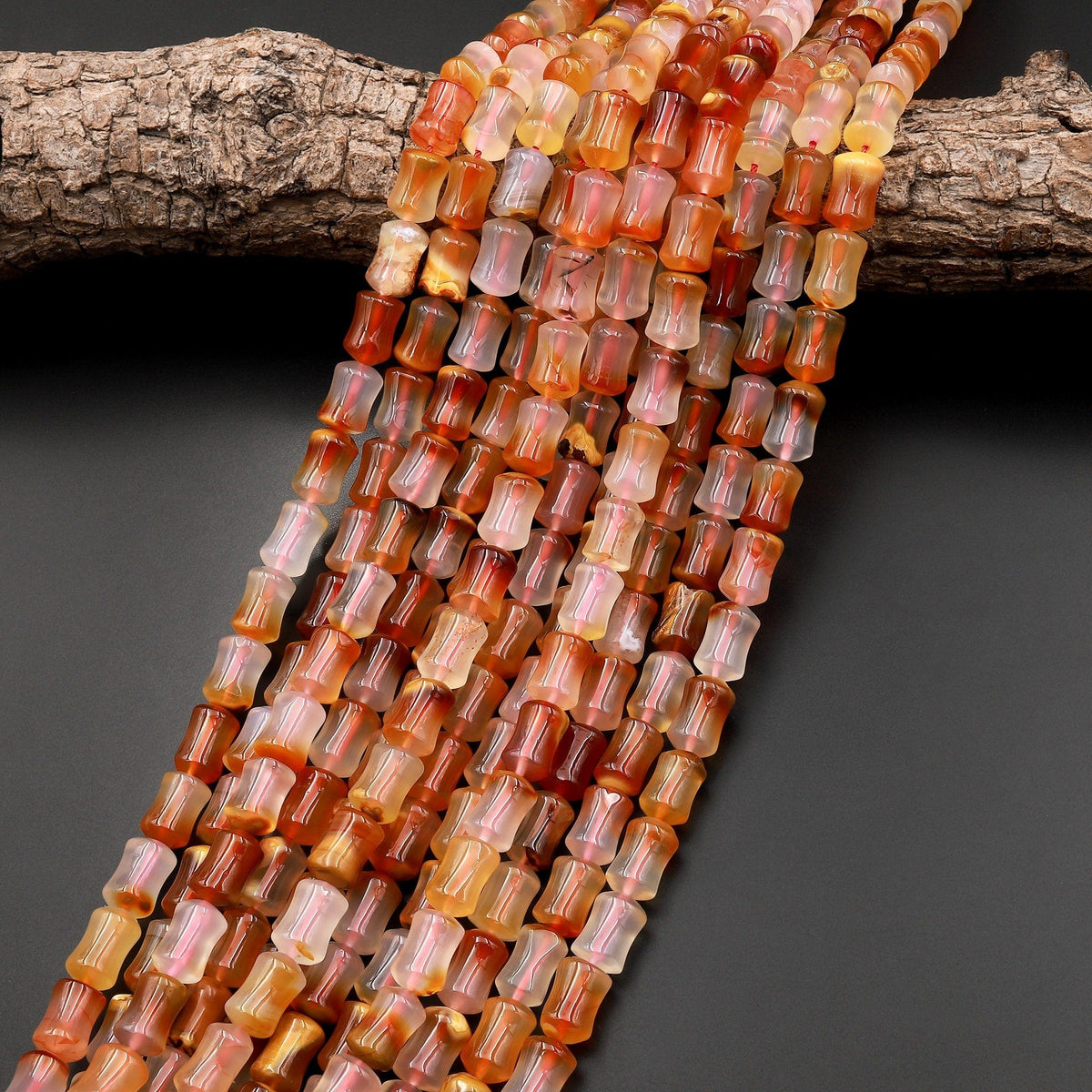 Natural Carnelian Bamboo Stem Tube Cylinder Beads 15.5" Strand – Intrinsic Trading