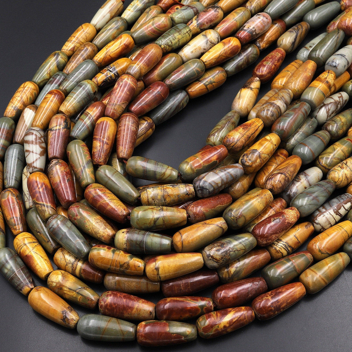 Natural Red Creek Jasper Long Teardrop Beads Aka Multi Color Picasso J – Intrinsic Trading