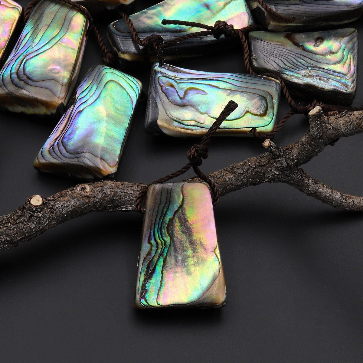Real Natural Abalone Shell Trapezoid Pendant Rainbow Iridescent Peacoc – Intrinsic Trading