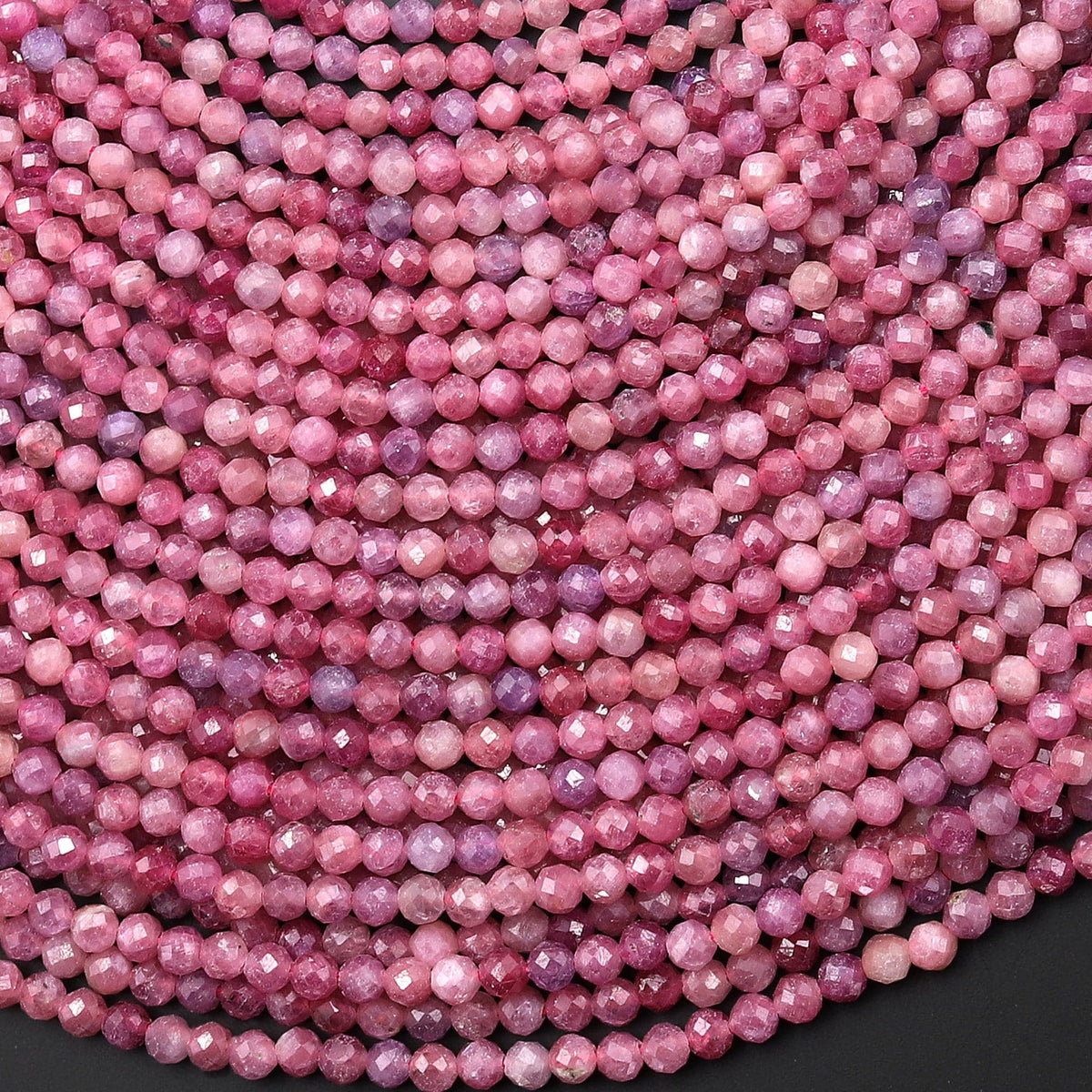 Genuine Natural Pink Red Ruby Faceted 2mm 3mm Gemstone Round Beads 15 ...