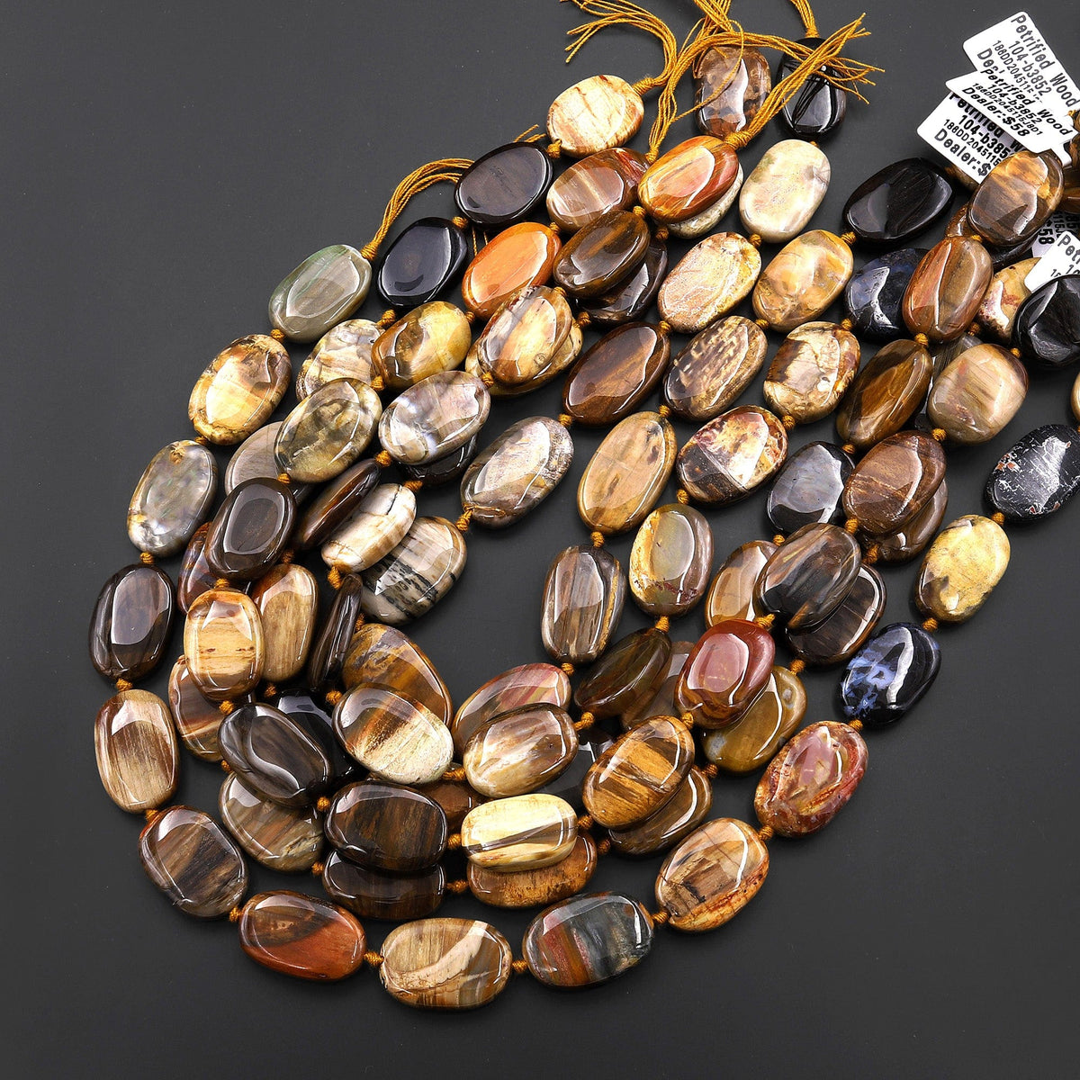 AAA Natural Petrified Wood Beads Smooth Oval Nuggets Earthy Golden Bro ...