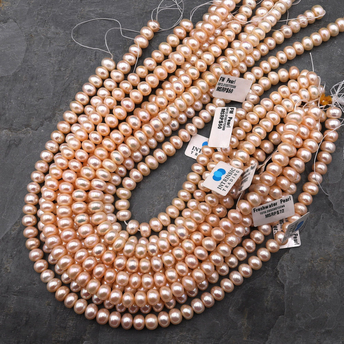 AAA Genuine Peach Freshwater Pearl 8mm 9mm Rondelle Pearl Shimmery Iri ...