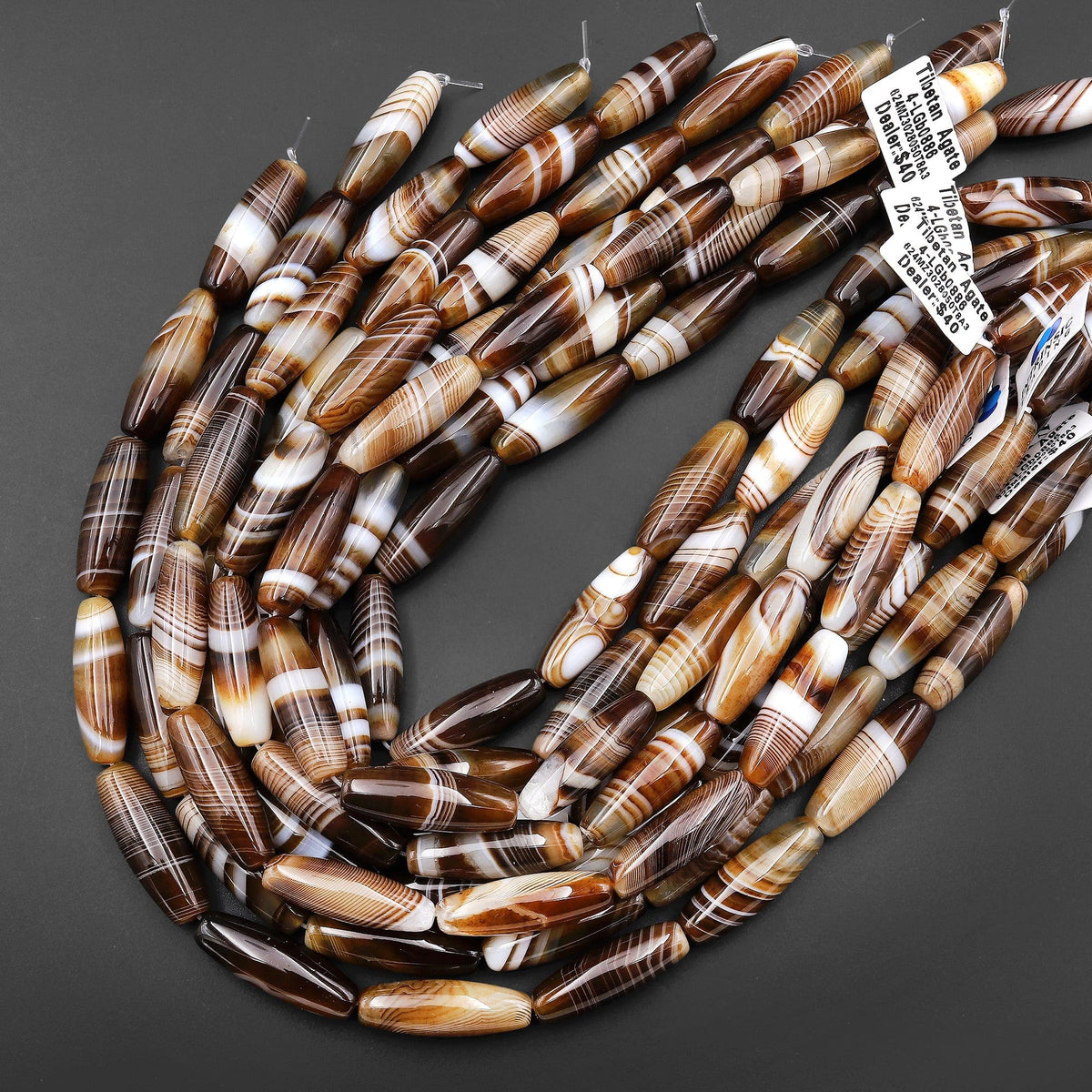 Natural Caramel Brown Tibetan Agate Beads Long Slender Barrel Cylinder ...