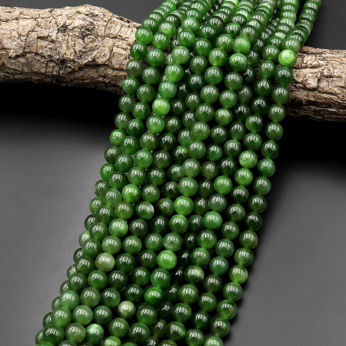 AAA+ Natural Canadian Green Jade 4mm 6mm 8mm Round Beads 15.5" Strand ...