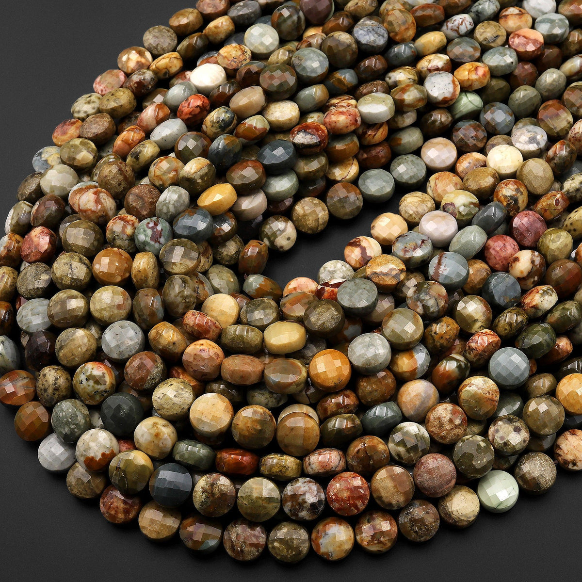 Faceted Natural Owyhee Picture Jasper Coin Beads 6mm 8mm 10mm 15.5" St ...