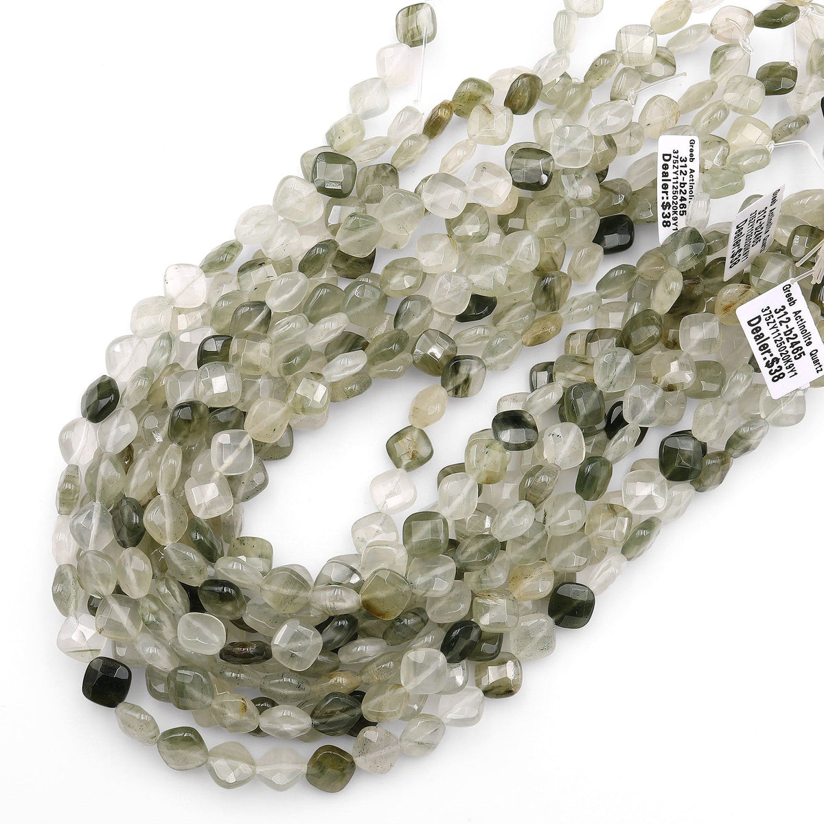 AAA Faceted Natural Green Actinolite In Quartz Beads Diamond Square 15 ...