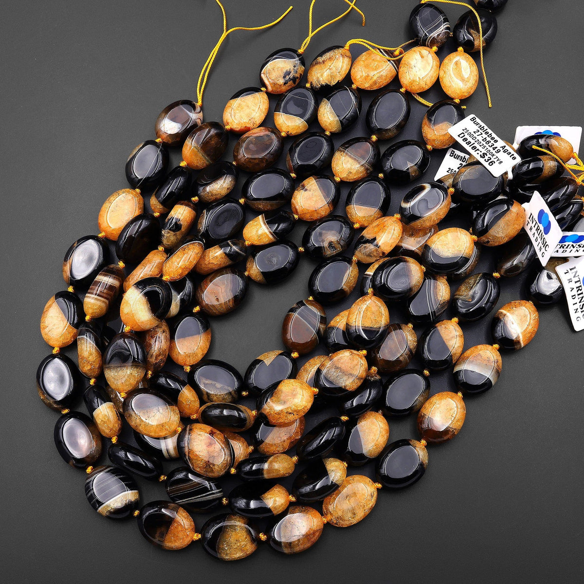 Bright Orange Black Bumble Bee Agate Oval Beads 15.5" Strand ...
