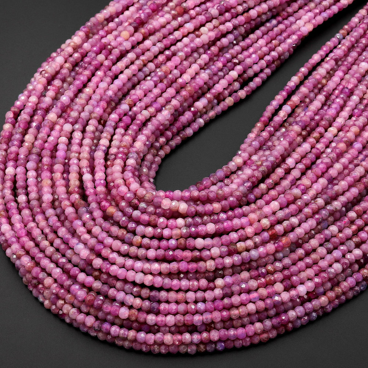 AAA Real Genuine Natural Pink Ruby Gemstone Faceted 3mm Rondelle Beads ...