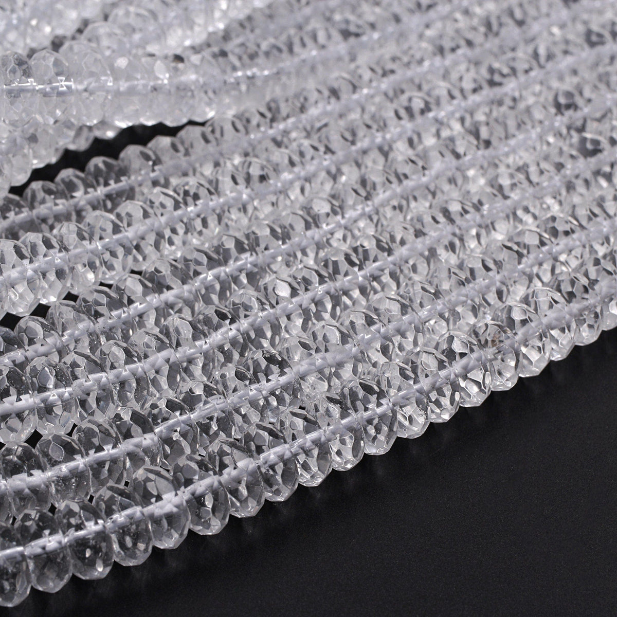 Faceted Natural Rock Crystal Quartz 8mm Beads Rondelle Icy Rock Crysta ...