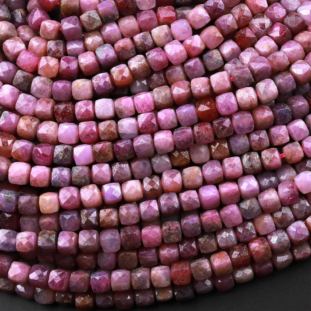 Real Genuine Natural Ruby Faceted 4mm Cube Dice Square Beads Micro Fac ...