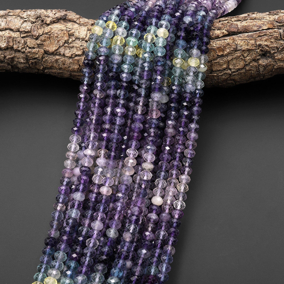 AAA Natural Multicolor Fluorite Faceted 6mm Rondelle Beads Micro Laser ...