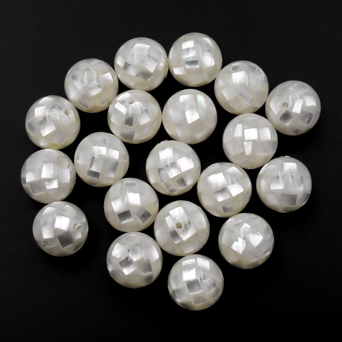 10pcs Hand Made Natural White Mother of Pearl Mosaic Round Loose Beads ...