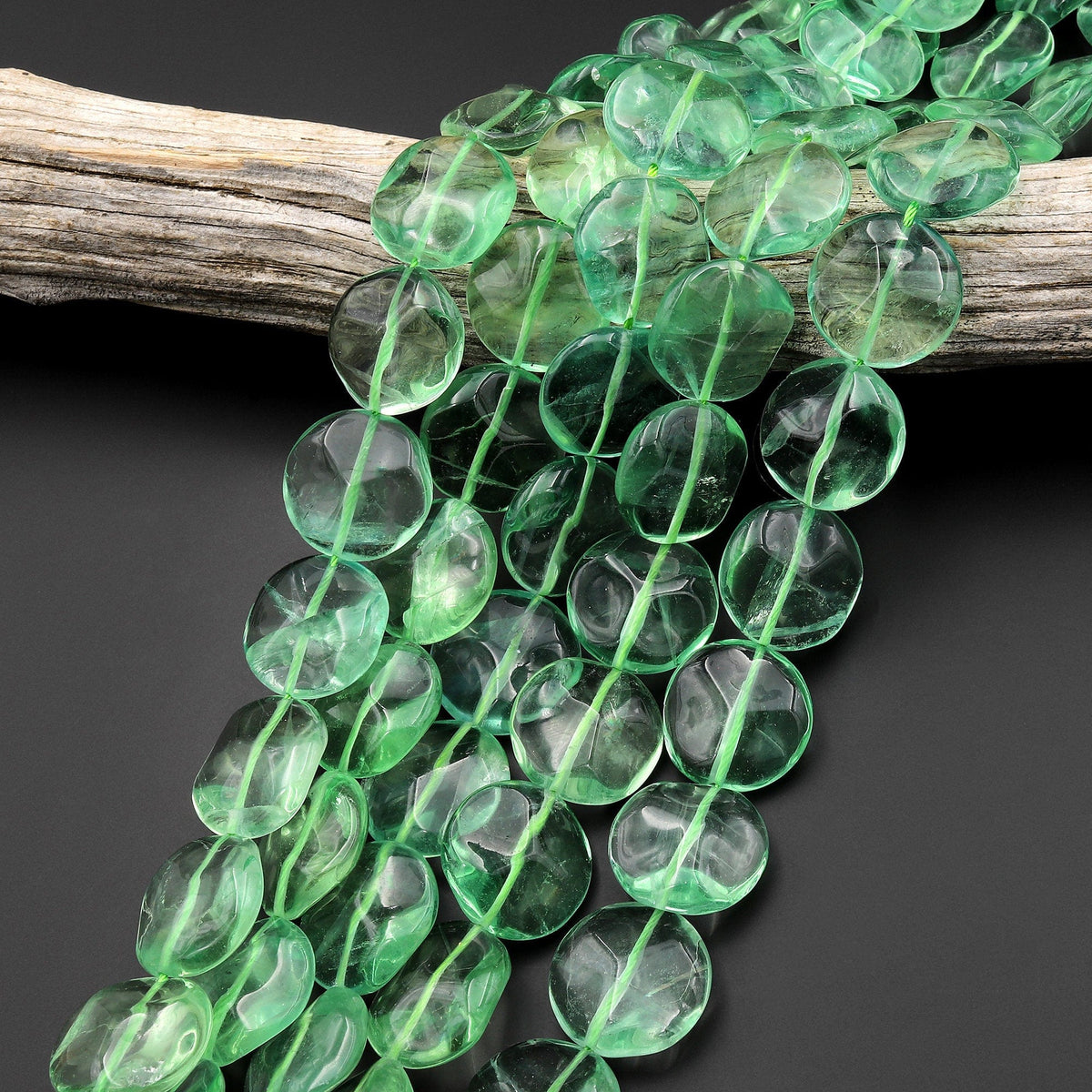 Large AAA Natural Green Fluorite 20mm Wavy Coin Beads 15.5" Strand ...