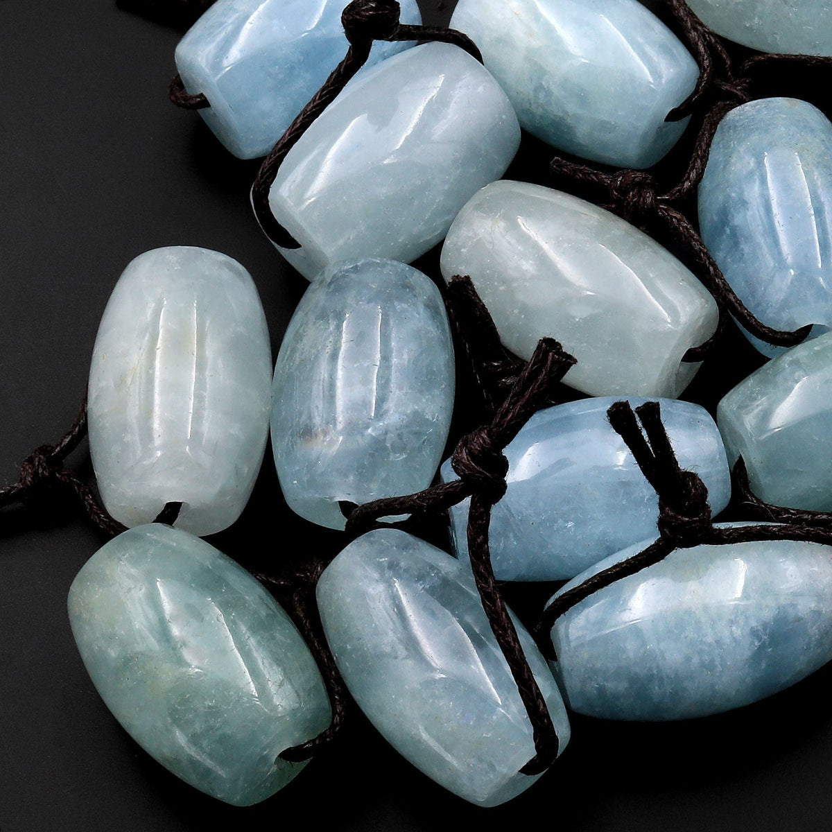 Large Natural Light BLue Aquamarine Drum Barrel Cylinder Gemstone Foca ...