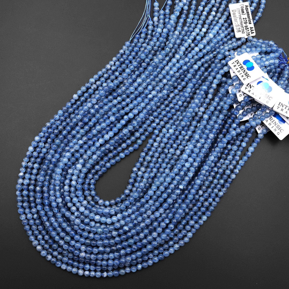 AAA Natural Santa Maria Blue Aquamarine 4mm Smooth Round Beads Real Ge ...