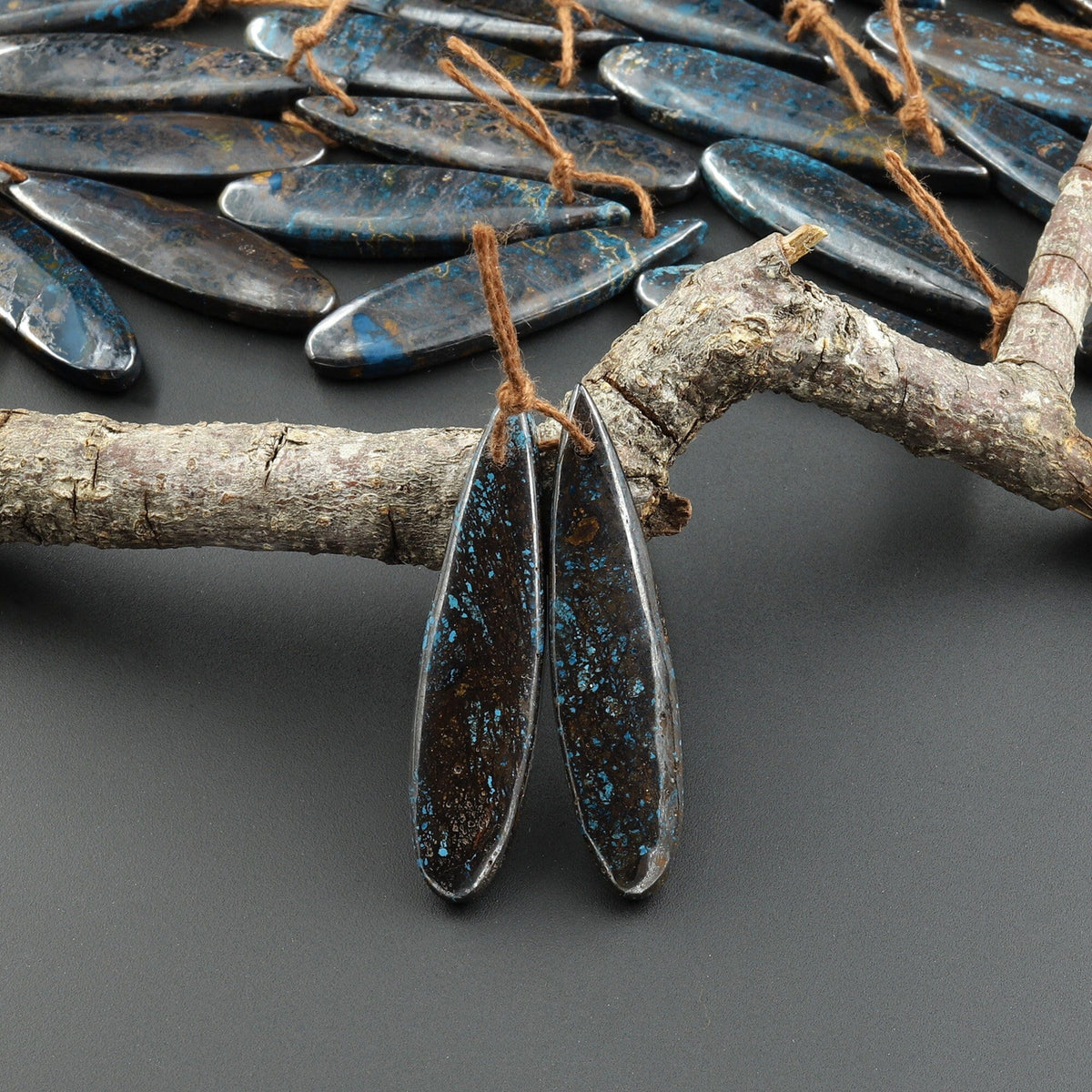 Drilled Natural Iron Azurite Teardrop Earring Pair Matched Gemstone St ...