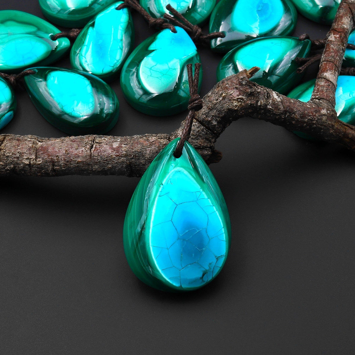 Extremely Rare Natural Blue Chrysocolla Green Malachite Teardrop Penda ...