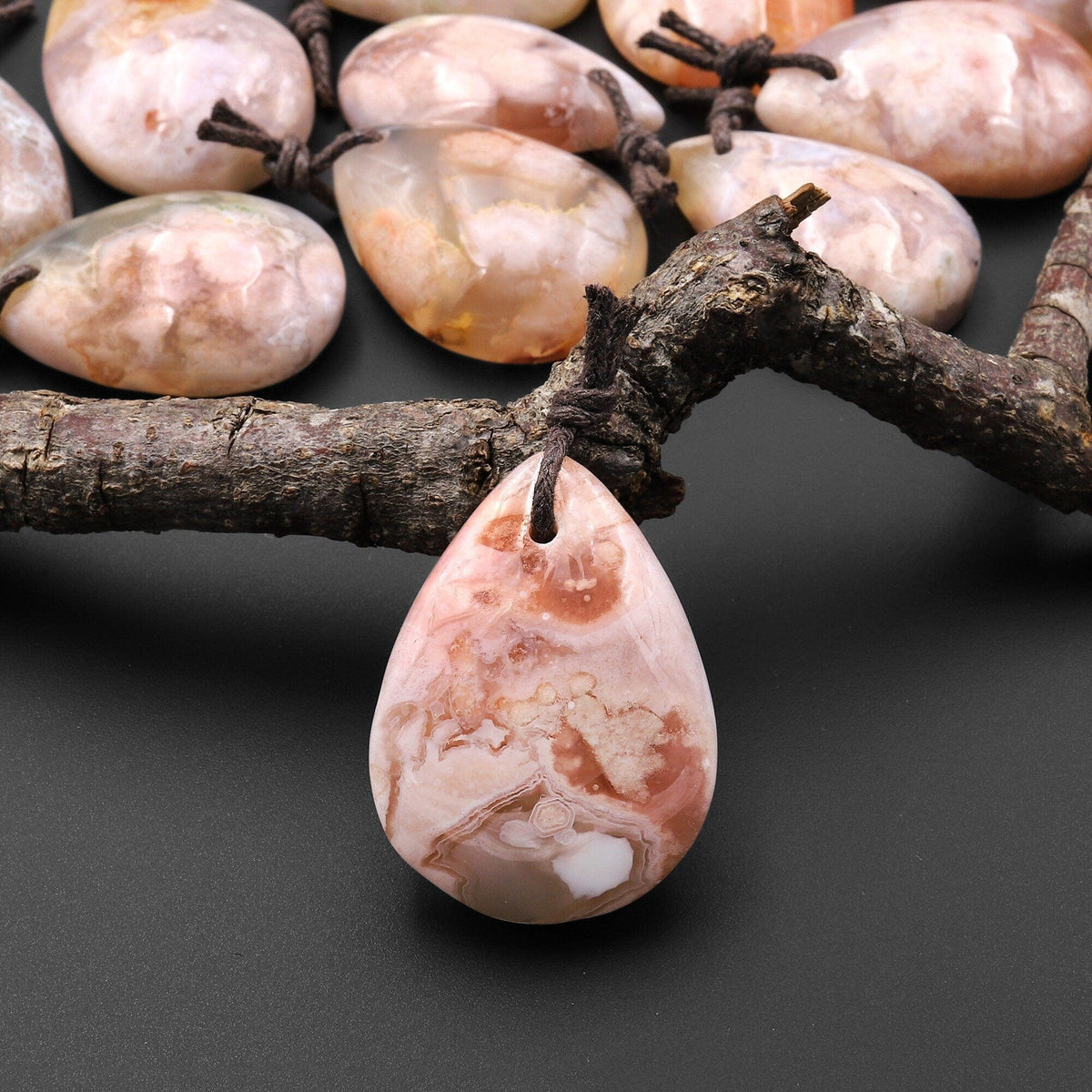 AAA Natural Cherry Blossom Agate Teardrop Gemstone Pendant Aka Flower ...