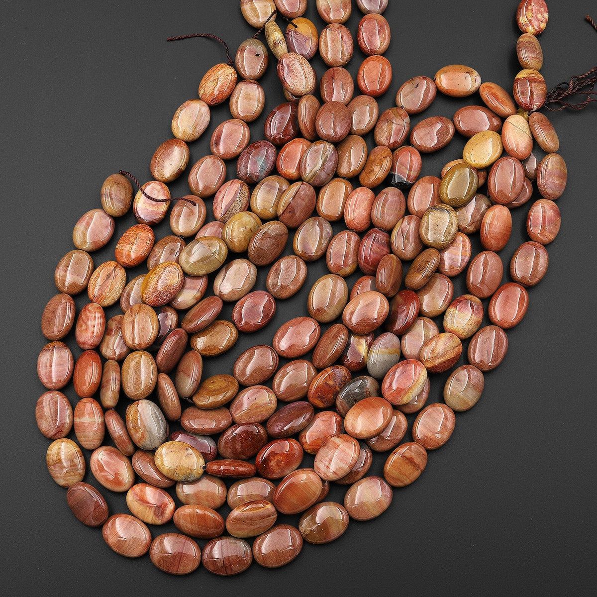Natural Polychrome Landscape Ocean Jasper Smooth Oval Beads Earthy Red ...