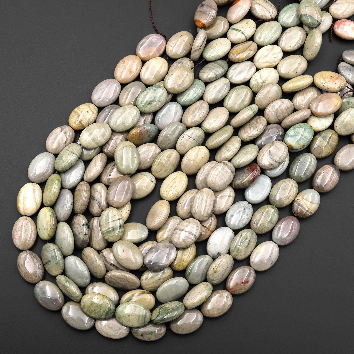 Natural Polychrome Landscape Ocean Jasper Smooth Oval Beads Earthy Gre ...