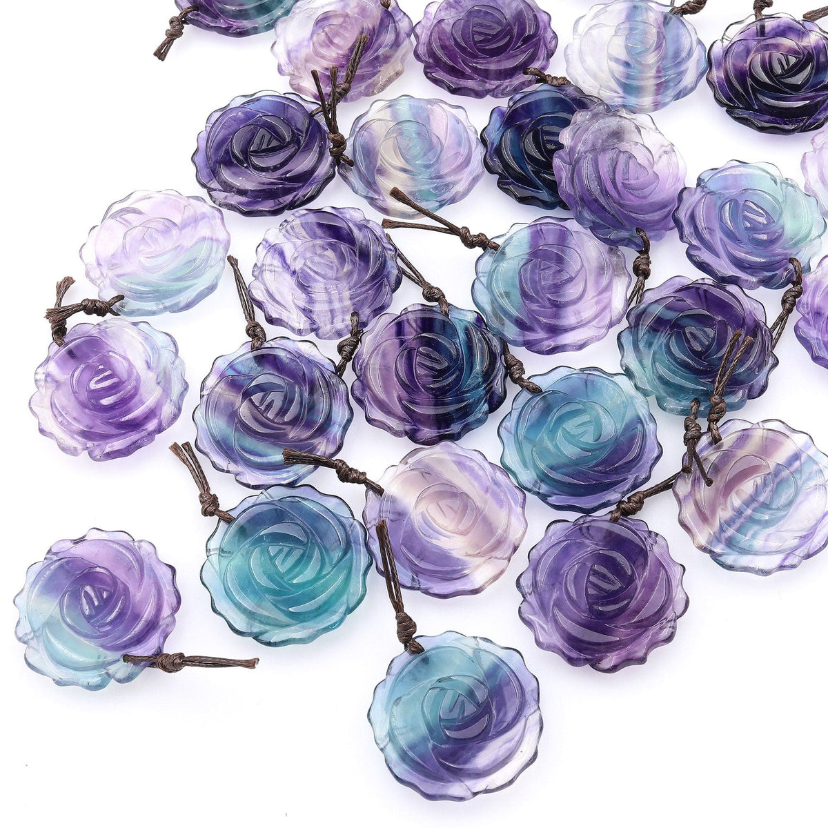 AAA Hand Carved Natural Green Purple Fluorite Rose Flower Pendant Gems ...