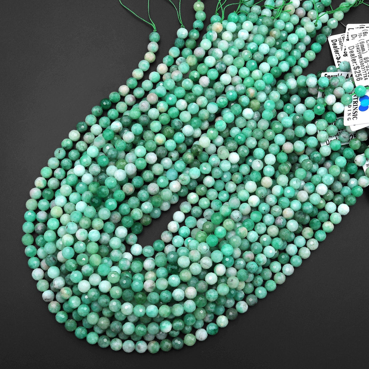 Real Genuine Natural Green Emerald Gemstone Faceted 6mm Round Beads Ge ...