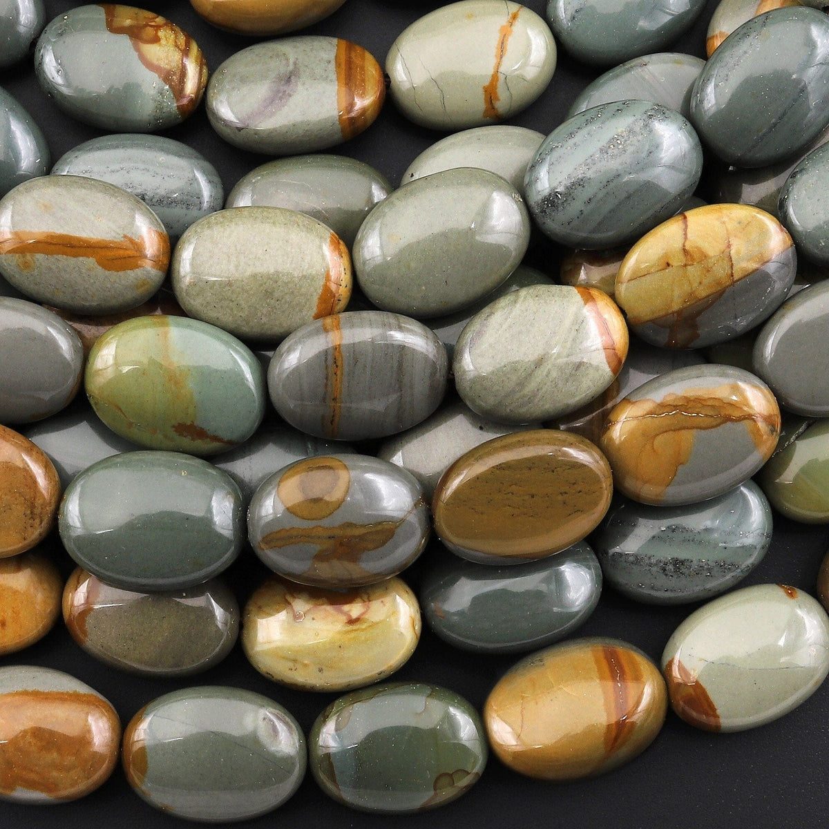 Extremely Rare Natural Slate Green Cripple Creek Jasper Oval Beads 15 ...