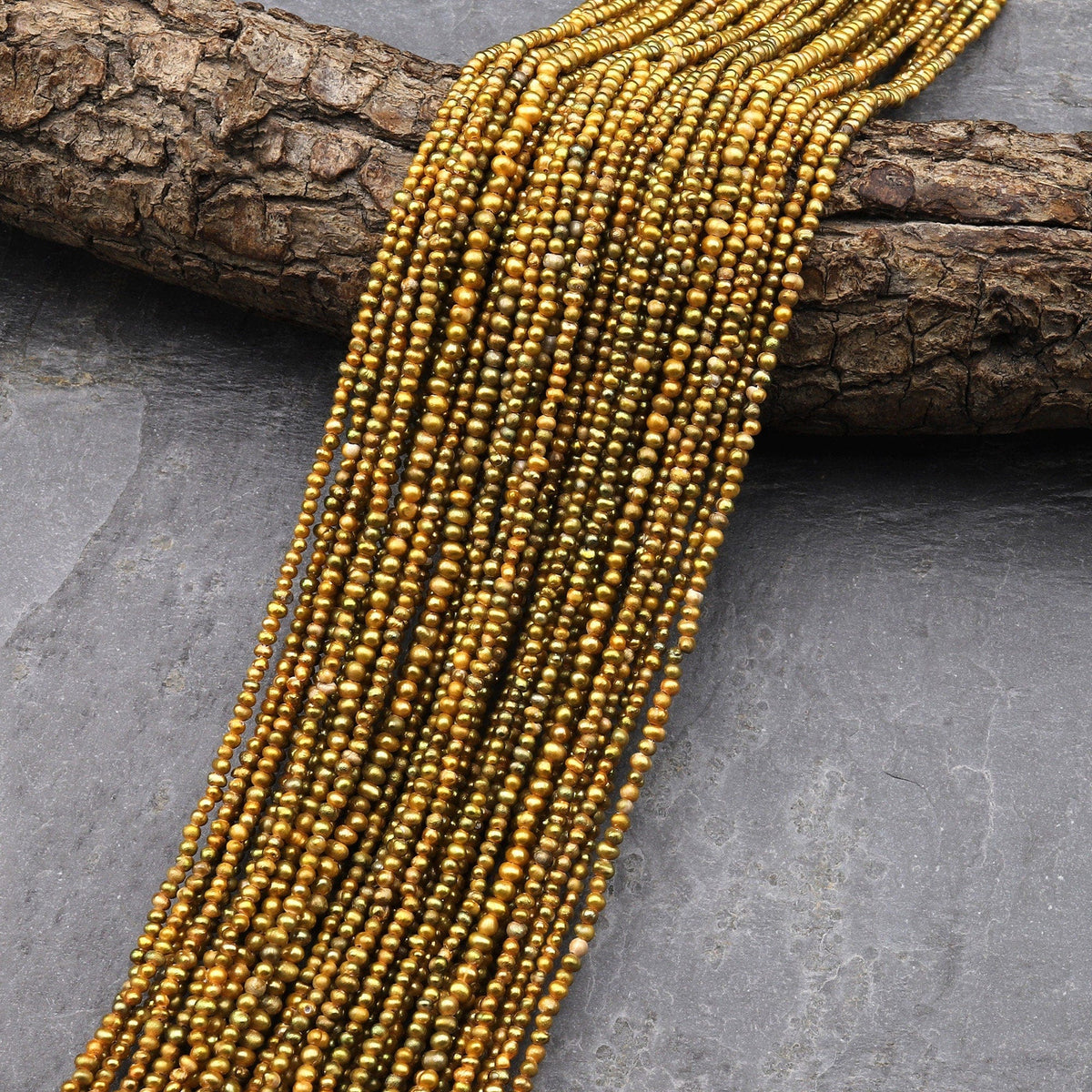 Genuine Freshwater Earthy Gold Seed Pearls 2mm Off Round Pearl Beads 1 ...