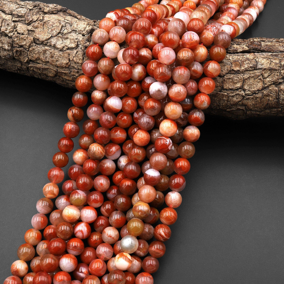 Rare Natural Moroccan Red Banded Agate 7mm 8mm Round Bead 15.5" Strand ...