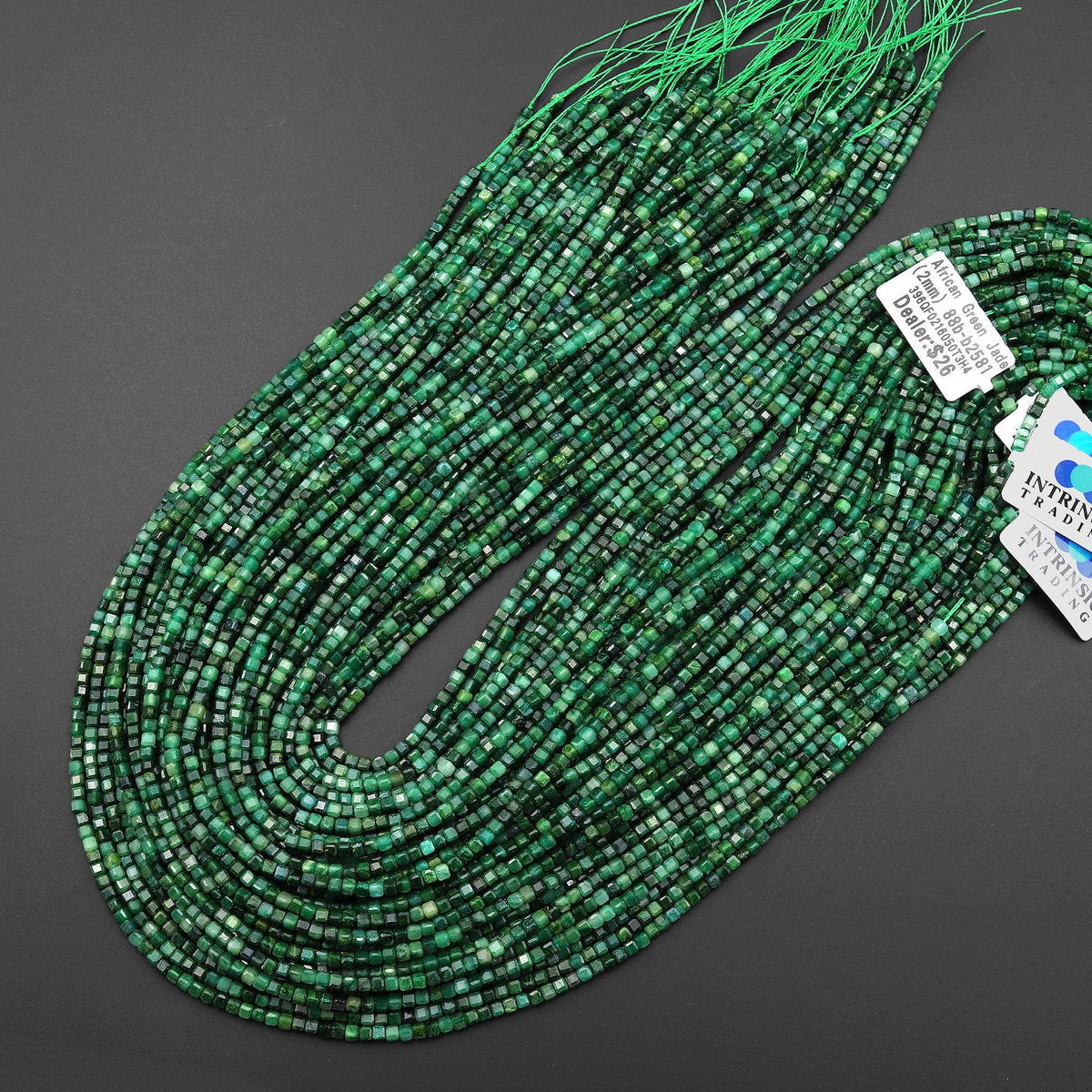 AAA Faceted Natural African Green Jade 2mm Cube Beads Micro Cut Gemsto ...