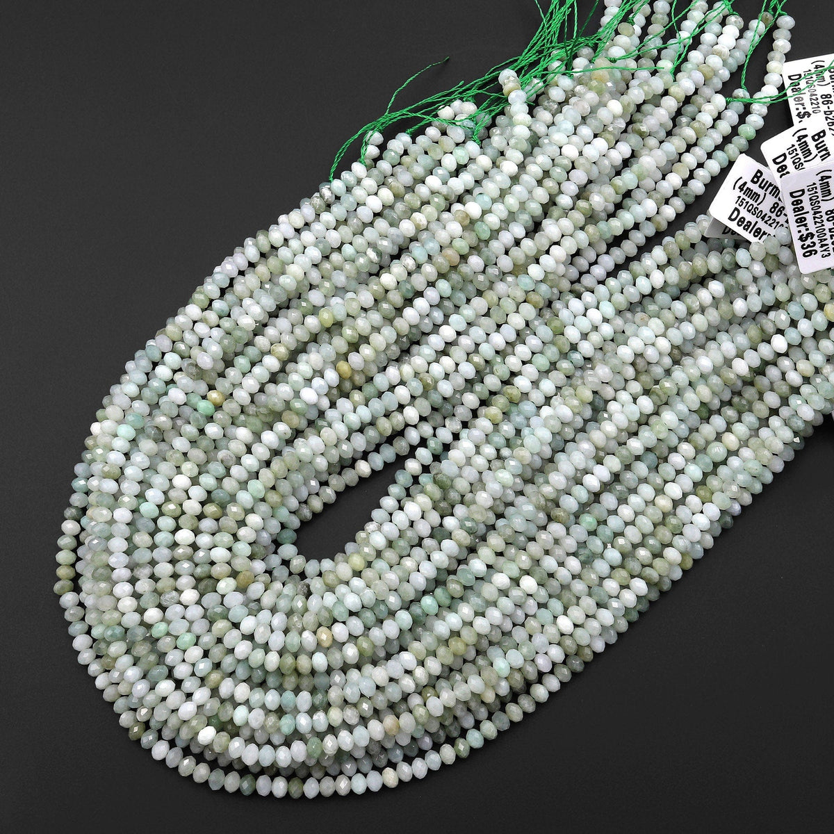 Faceted Genuine Natural Green Burmese Jade Burma Jade 4mm Rondelle Bea ...