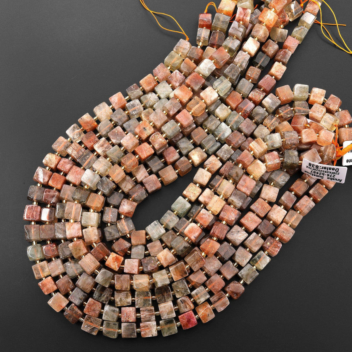 Rare Faceted Natural Arusha Sunstone Cube Beads 8mm 10mm 15.5" Strand ...