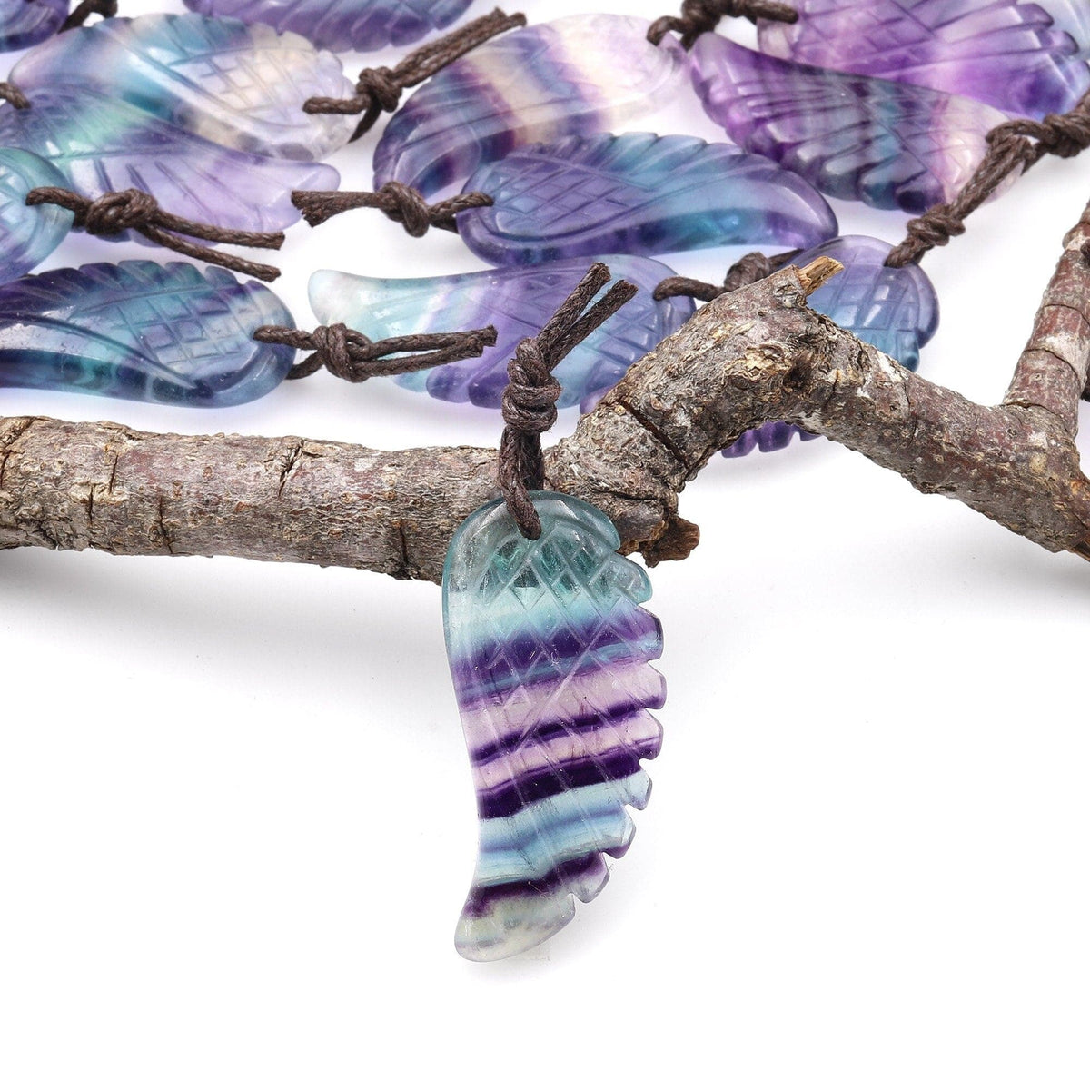 AAA Hand Carved Natural Purple Green Fluorite Angel Wing Pendant Bead ...