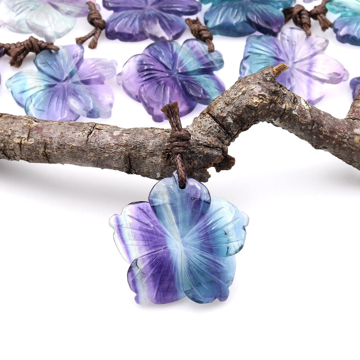 Hand Carved Real Natural Fluorite Flower Pendant Gemstone Bead ...