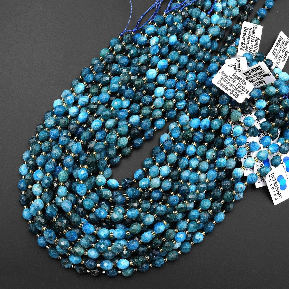 Natural Teal Blue Apatite Faceted Drum Barrel Rice Beads 15.5" Strand ...