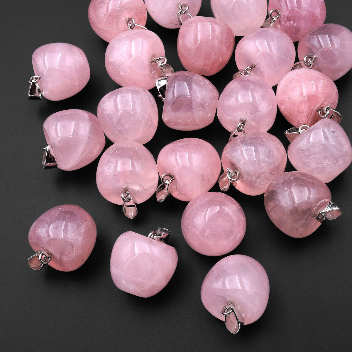 AAA Natural Rose Quartz Apple Pendant Gemstone Crystal Focal Bead ...
