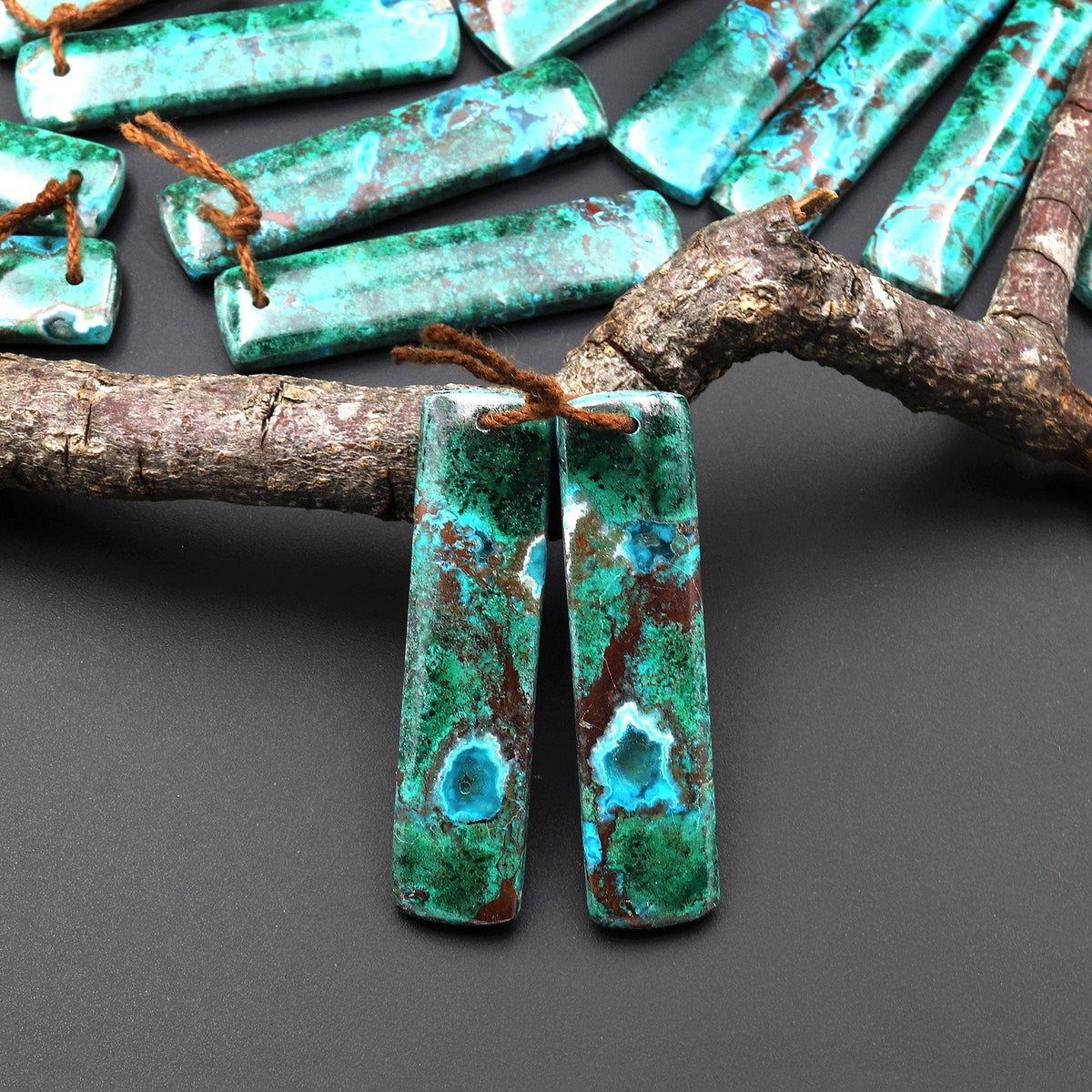 Rare Natural Malachite Chrysocolla Earring Rectangle Pair Gemstone Dri ...