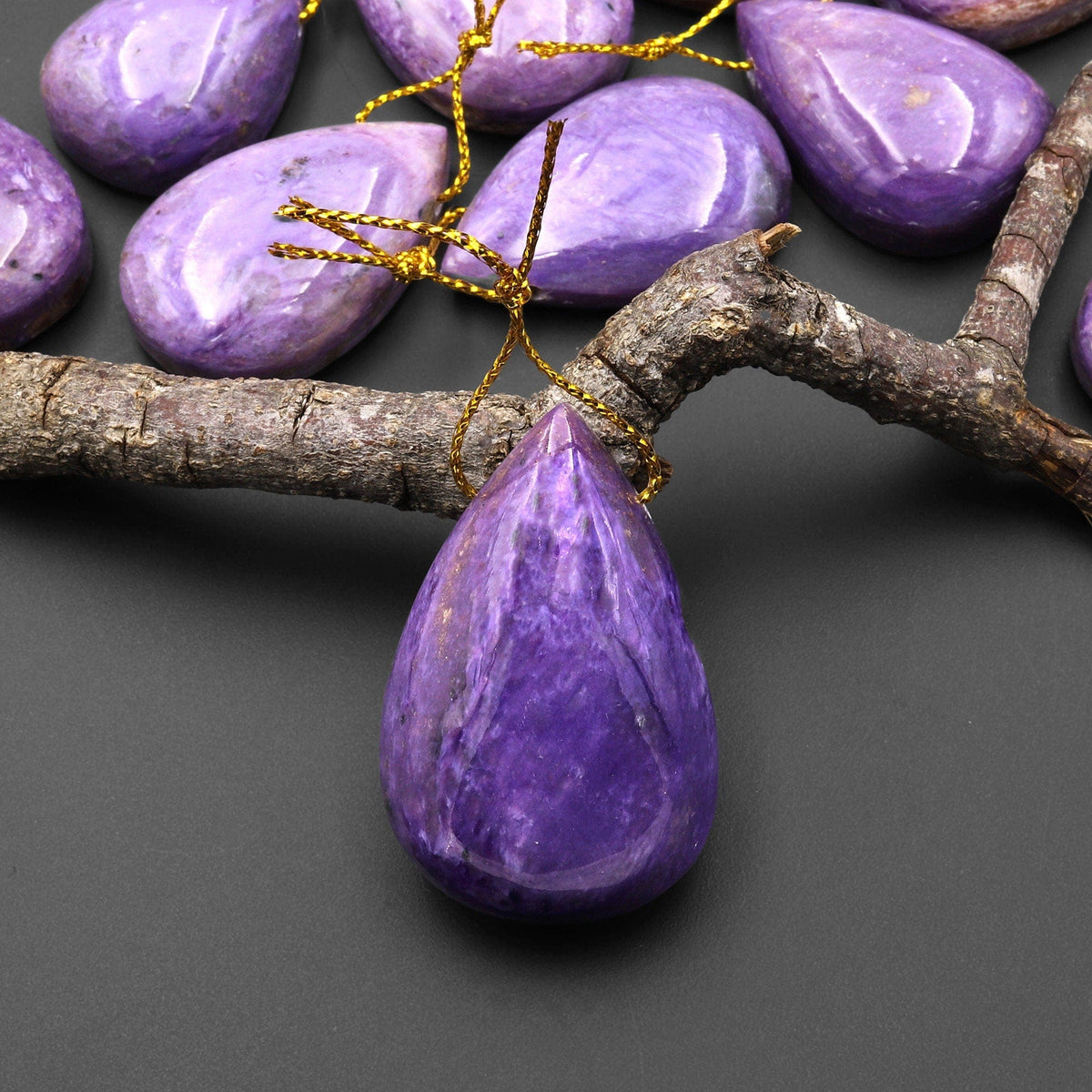 Real Natural Purple Russian Charoite Pendant Side Drilled Teardrop Gem ...
