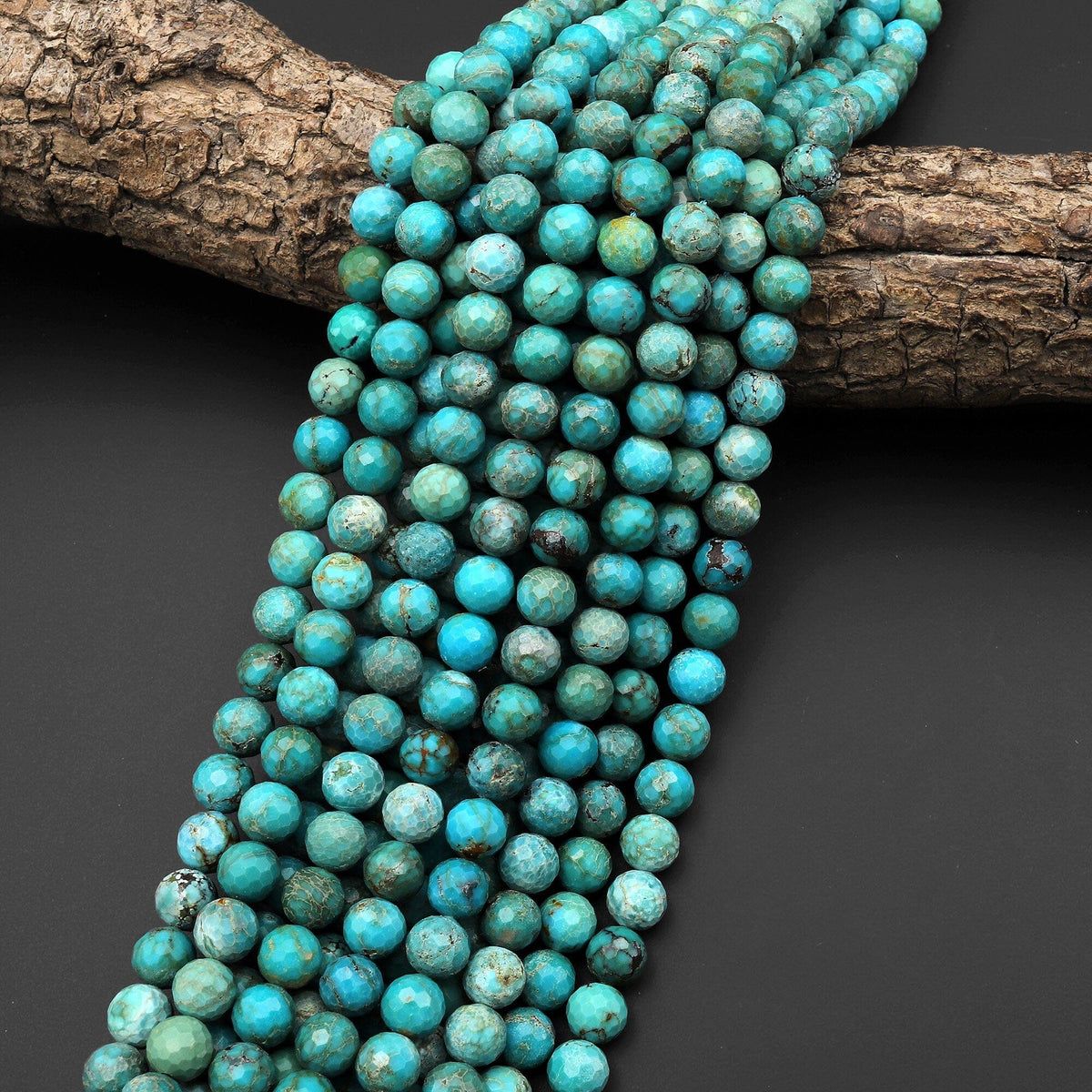 Faceted Real Natural Turquoise 7mm 8mm Faceted Round Beads Real Genuin ...
