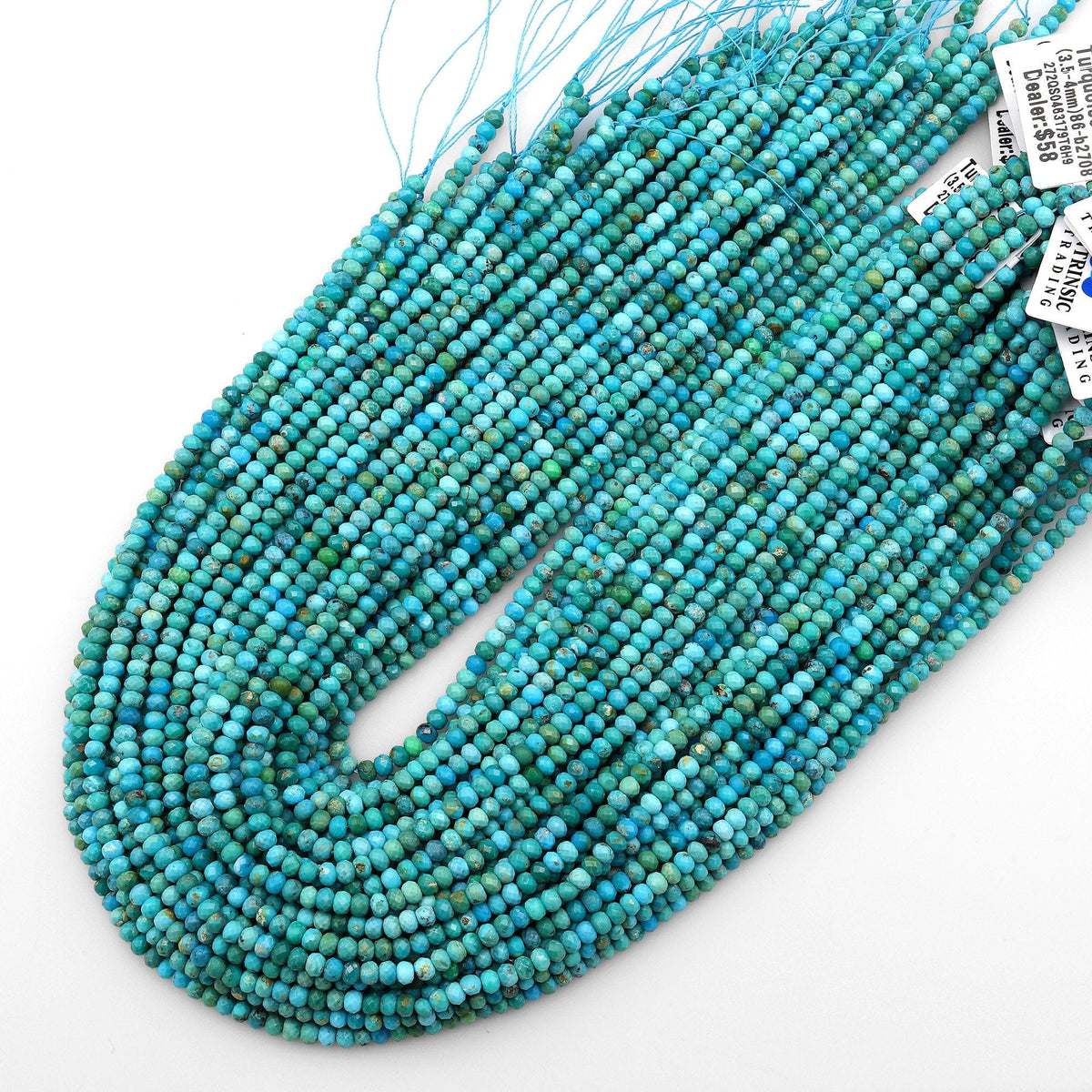 AAA Genuine Natural Turquoise 2mm 3mm 4mm Faceted Rondelle Beads Blue ...
