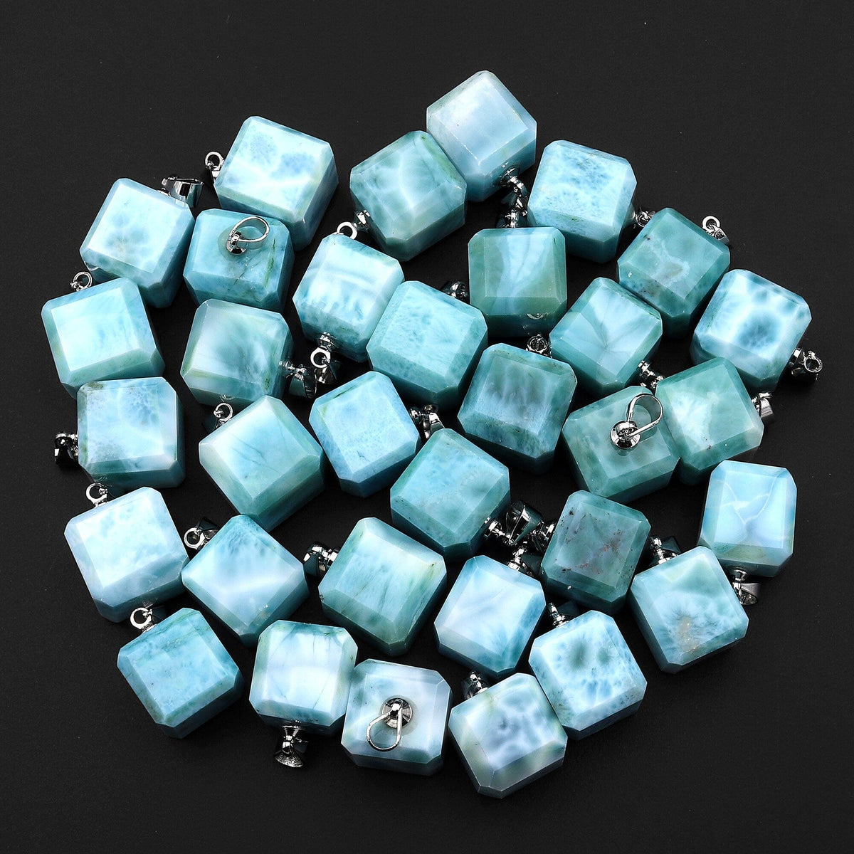 AAA Natural Blue Larimar Faceted Cube Dice Pendant 8mm 10mm 12mm 14mm ...