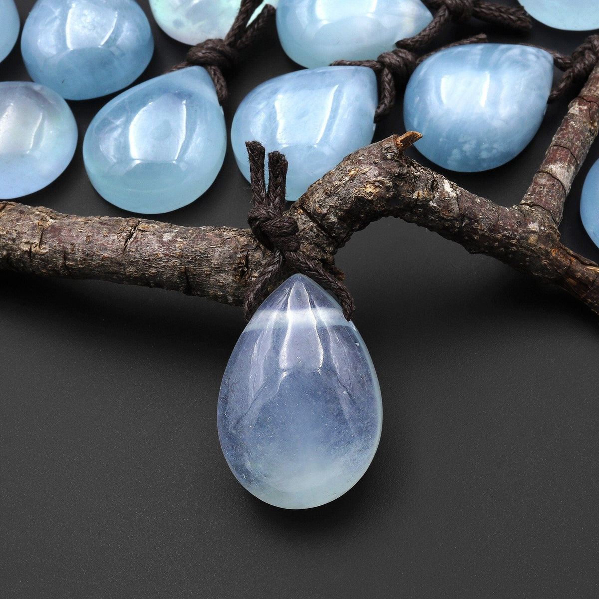Translucent Natural Blue Aquamarine Teardrop Side Drilled Pendant Gems ...