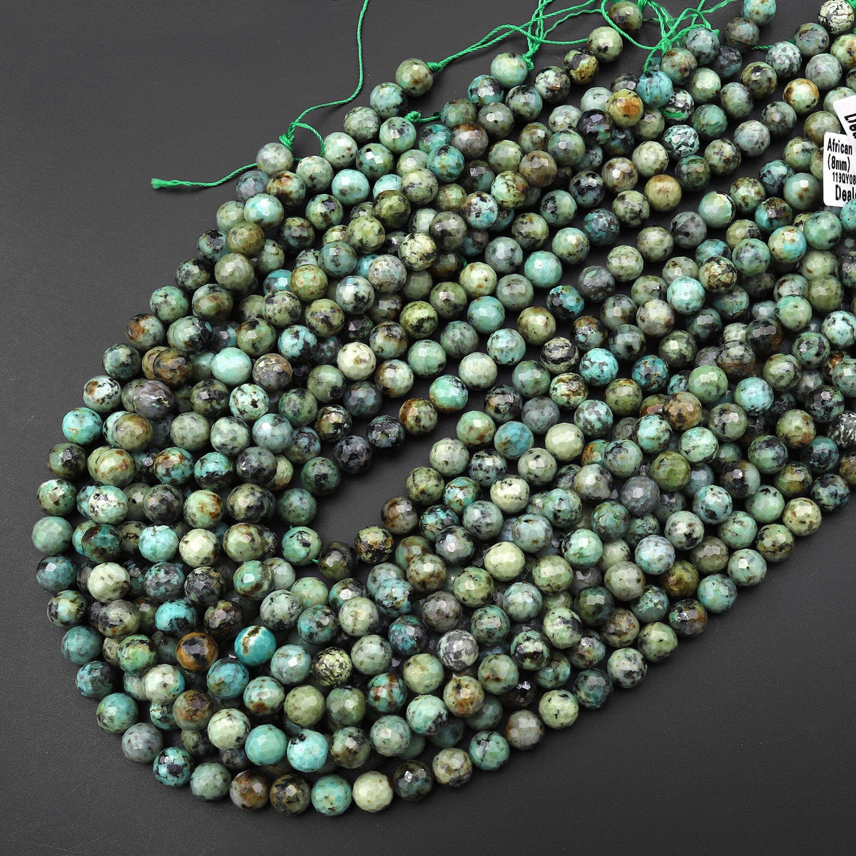 Faceted Natural African Turquoise 8mm Round Beads 14.5" Strand ...