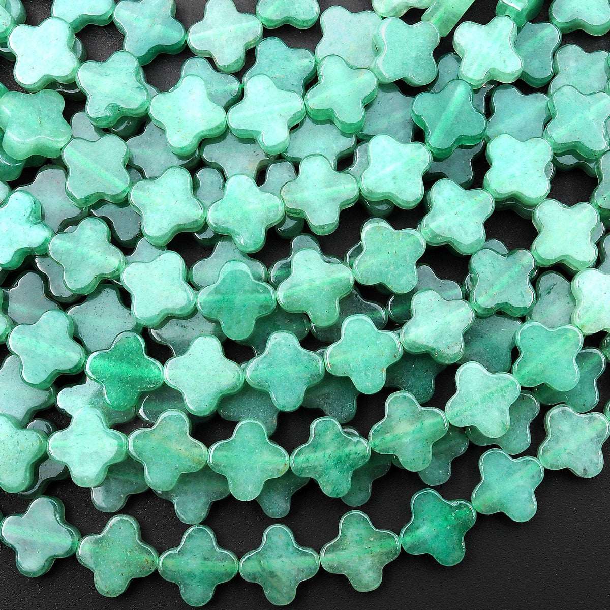 4 Four Leaf Clover Beads Natural Green Aventurine 8mm Hand Carved Flow ...