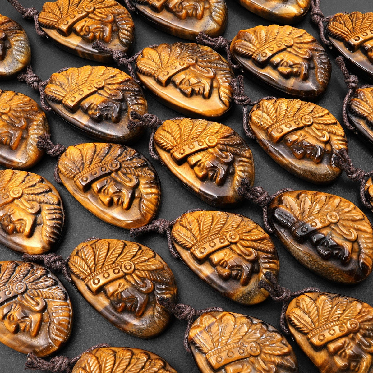 AAA Hand Carved Natural Tiger's Eye Native American Indian Face Pendan ...