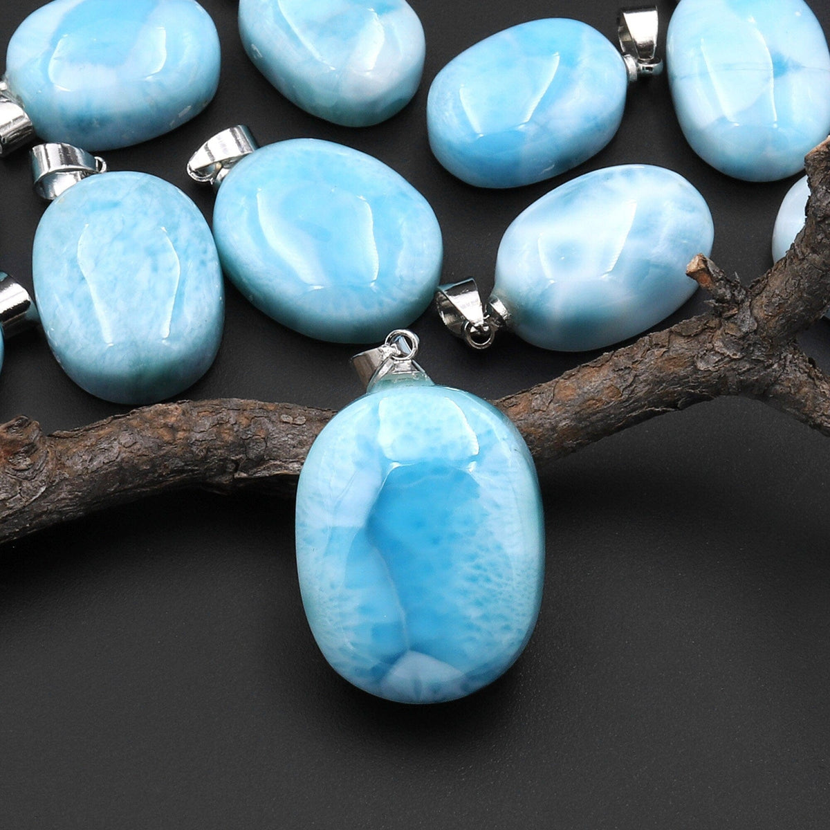 Natural Blue Larimar Oval Pendant Genuine Real Genuine Larimar Gemston ...