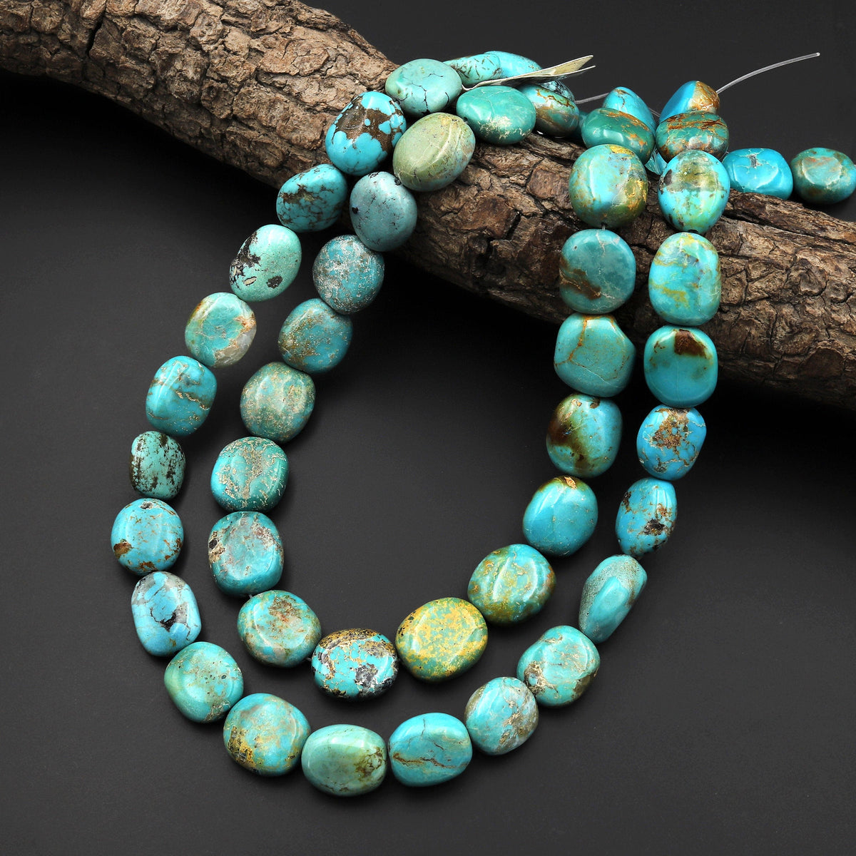 Genuine Natural Blue Green Turquoise Nugget Beads 14mm 16mm 15.5" Stra ...