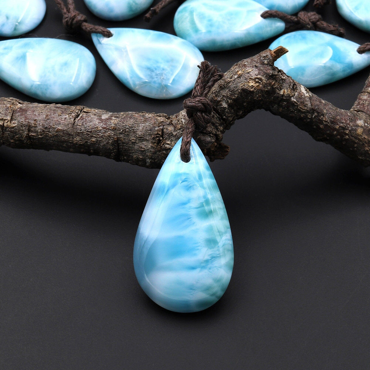 AAA Natural Blue Larimar Teardrop Pendant Genuine Real Larimar from Do ...